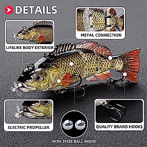 Robotic Swimming Fishing Electric Lures 5.12" USB Rechargeable LED Light Wobbler Multi Jointed Swimbaits Hard Lures Fishing Tackle (Common Shad1(Upgrade 2023))