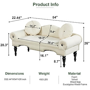 Vanress 54''Loveseat Sofa,Small Couch for Living Room,Mid Century Modern Velvet Love Seats Sofa Settee with 2 Round Pillows and Solid Wood Legs,Upholstered 2-Seater Small Couch for Small Space,Bedroom