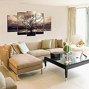 sechars - 5 Piece Large Canvas Wall Art Sepia Tree of Life Picture Photo Art Print on Canvas Mysterious Fantasy Forest Artwork for Home Office Living Room Decor Gallery Wrap Ready to Hang