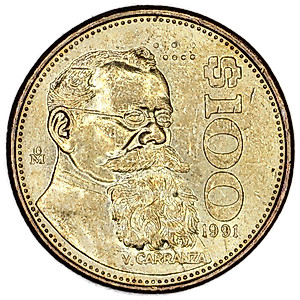 1991 MX Mexico V.CARRANZA $100 Peso Good