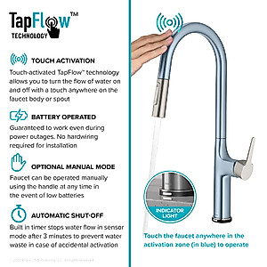 Kraus KTF-3101BG Oletto Contemporary Single-Handle Touch Kitchen Sink Faucet with Pull Down Sprayer, 19 7/8 Inch, Brushed Gold