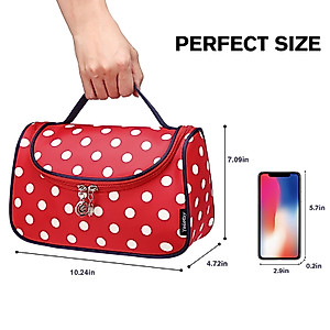 Yeiotsy Travel Makeup Bag Cute, Stylish Polka Dots Cosmetic Bag for Women Hanging Toiletry Bag Organizer (Classic Red)