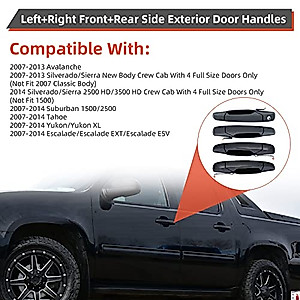 DEAL AUTO ELECTRIC PARTS 4pcs Left+Right Front+Rear Side Black Exterior Door Handles Compatible With 07-13 Avalanche/Silverado/Sierra New Body Crew Cab 07-14 Suburban/Tahoe/Yukon/XL/Escalade/ESV/EXT
