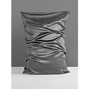 Mulberry Silk Pillowcase for Hair and Skin, SGMSILK 22 Momme Natural Silk Pillow Cases with Zipper, 6A Soft and Smooth Single Sided Pure Silk Pillow Cover (Dark Gray, Queen 20"x30")
