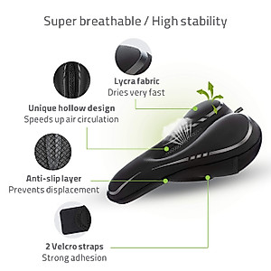 Ronux Bike Seat Cushion, Extra Soft Comfy Bicycle Seat Cover-Memory Foam & Gel, for Peloton Bike, Stationary, Exercise, Electric, Road & Mountain Bikes-Women & Men (Black)