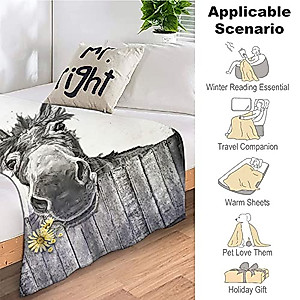 Funny Donkey Throw Blanket Cute Animal Donkey Flower Blanket for Kids Adults Super Warm Soft Cozy Plush Fleece Flannel Blanket for Sofa Couch Bed Birthday Gifts 40"x50"