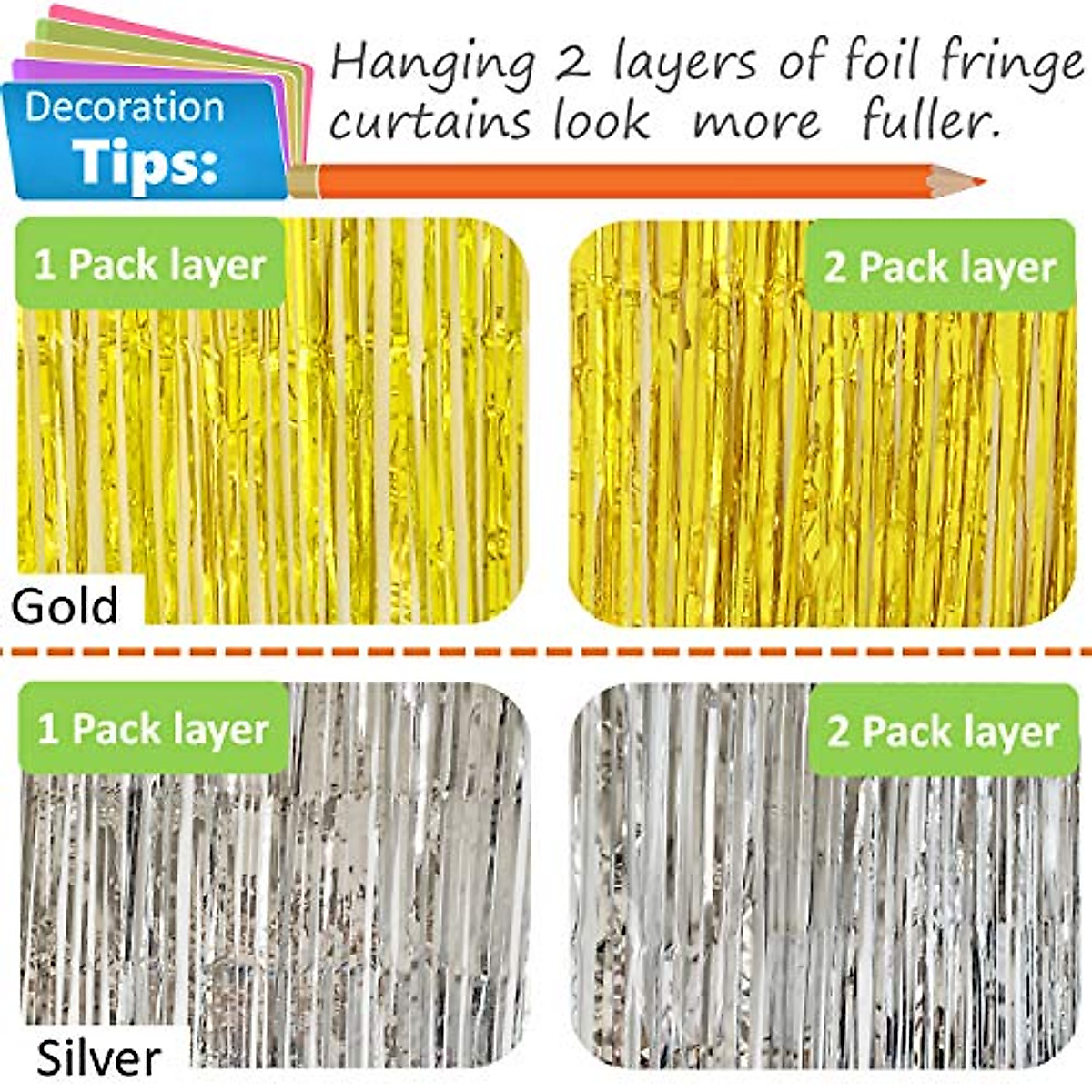 Moohome 2 Pack Silver Foil Fringe Curtain, Fringe Backdrop Curtains for Birthday Wedding Engagement Bridal Shower Bachelorette Party Decorations