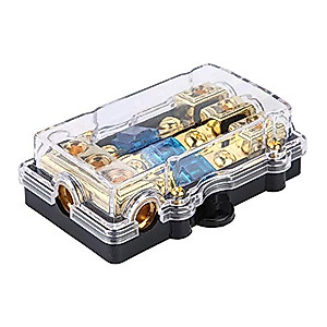 Fused Power Distribution Block, 1 in 3 Way Distribution Block ANL Fuse Holder,Max 24V 60A Zinc Alloy Plastic Case Fuse Box for Car Stereo Amplifier