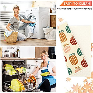 Whaline 6Pcs Thanksgiving Swedish Dishcloths Fall Harvest Boho Kitchen Dish Towel Pumpkin Maple Leaf Reusable Washable Cotton Cloth for Autumn Kitchen Washing Counter Cleaning, 6.7 x 7.7 Inch