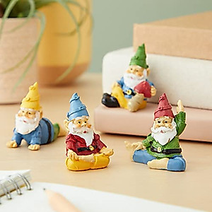 Juvale 4 Pieces Mini Garden Gnomes, Outdoor Fairy Miniature Statue Accessories Set, Decorations in Funny Poses, Yard Ornaments for Yoga Gifts, Garden, Plant Pots Decor