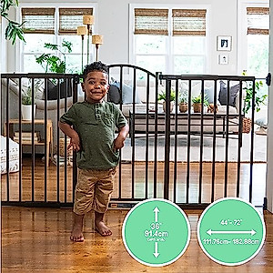 Summer Metal Expansion Extra Wide Safety Pet and Baby Gate, 44"-71" Wide, 36” Tall, Hardware Mounted for Dog and Child Safety, Fits Large Opening or Doorway, Auto Close Walk Thru Door - Bronze
