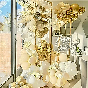 Sand White Ballons Garland, Blush Balloon Garland, Boho Beige Balloon Garland,Retro Sand White Chrome Gold Natural Balloons Decoration, Beige Gold Balloon Arch for Baby Shower Birthday Decorations