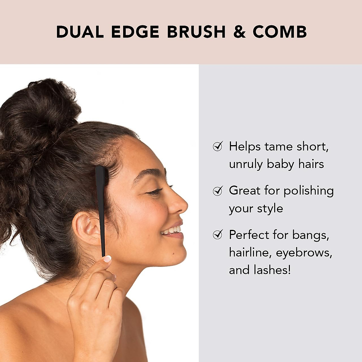 Kitsch Hair Edge Control Brush & Baby Hair Brush Comb Set, Double Sided Edge Fixer & Hair Styling Brush with Soft Nylon Bristles, Dual Edges for Grooming & Tame Flyaways, Combo Pack 2 Pieces (Black)