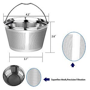 8-12 Cup Reusable Basket Permanent Coffee Filter, Perfect Fit 8-12 Cup Mr Coffee, Black & Decker, BUNN, Cuisinart and Hamilton Beach Basket-Style Coffee Maker Filters (Mr Coffee Filter 8~12 cup)