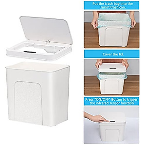 Kitchen Trash Can with Infrared Motion Sensor,Automatic Silent Open Close Lid for Bathroom Bedroom,Smart Electric Touchless Touch Free Handsfree Garbage Bin,Battery Operated Waste Container,3 Gallon