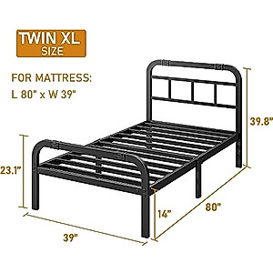 Cleaniago Twin XL Metal Bed Frame with Headboard and Footboard 14 Inch High, Heavy Duty Metal Platform Bed Steel Slats with 3000lbs Support, No Box Spring Needed, Noise Free, Black