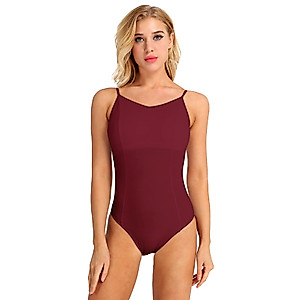 winying Womens Criss Cross Back Built In Shelf Bra Ballet Dance Leotard Gymnastic Bodysuit Dancewear Burgundy X-Large