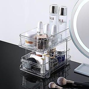 TW SHINE 2 Tier Storage Organizer with Dividers, Clear Under Sink Organizers and Pull Out Cabinet Organizer for Bathroom Kitchen Pantry Storage, Medicine Cabinet Organizer, 2 Pack