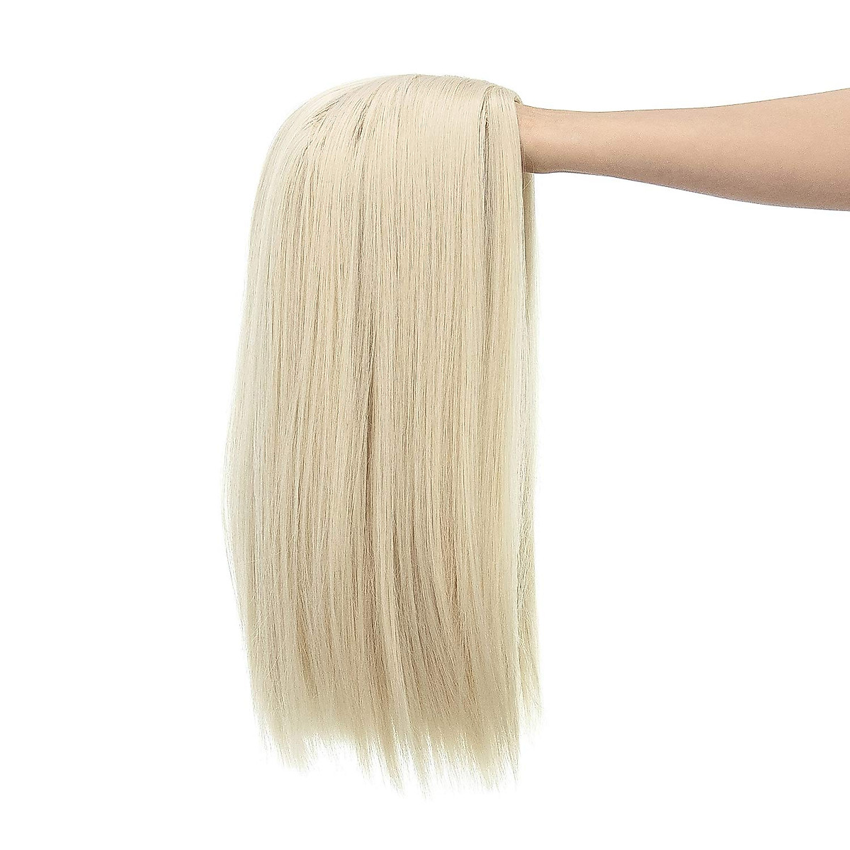 SWACC 14-Inch Short Straight Middle Part Hair Wig Medium Length Synthetic Heat Resistant Wigs for Women with Wig Cap (Platinum Blonde)