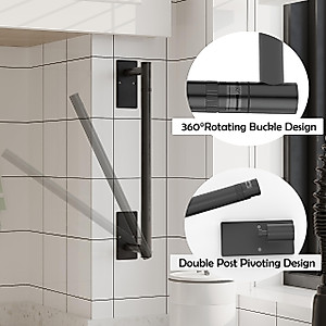 Ruacq Matte Black Paper Towel Holder Double Post Pivoting Square Base Under Cabinet Paper Towel Holder for Kitchen Self-Adhesive or Drill mounting