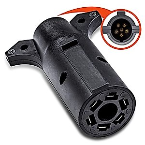 TRUE MODS 7-Way Blade to 6-Way Round Trailer Adapter [Nickel-Plated Copper Terminals] [Rugged Nylon Housing] [Compact Design] 7-pin to 6-pin Trailer Wiring Plug Adapter