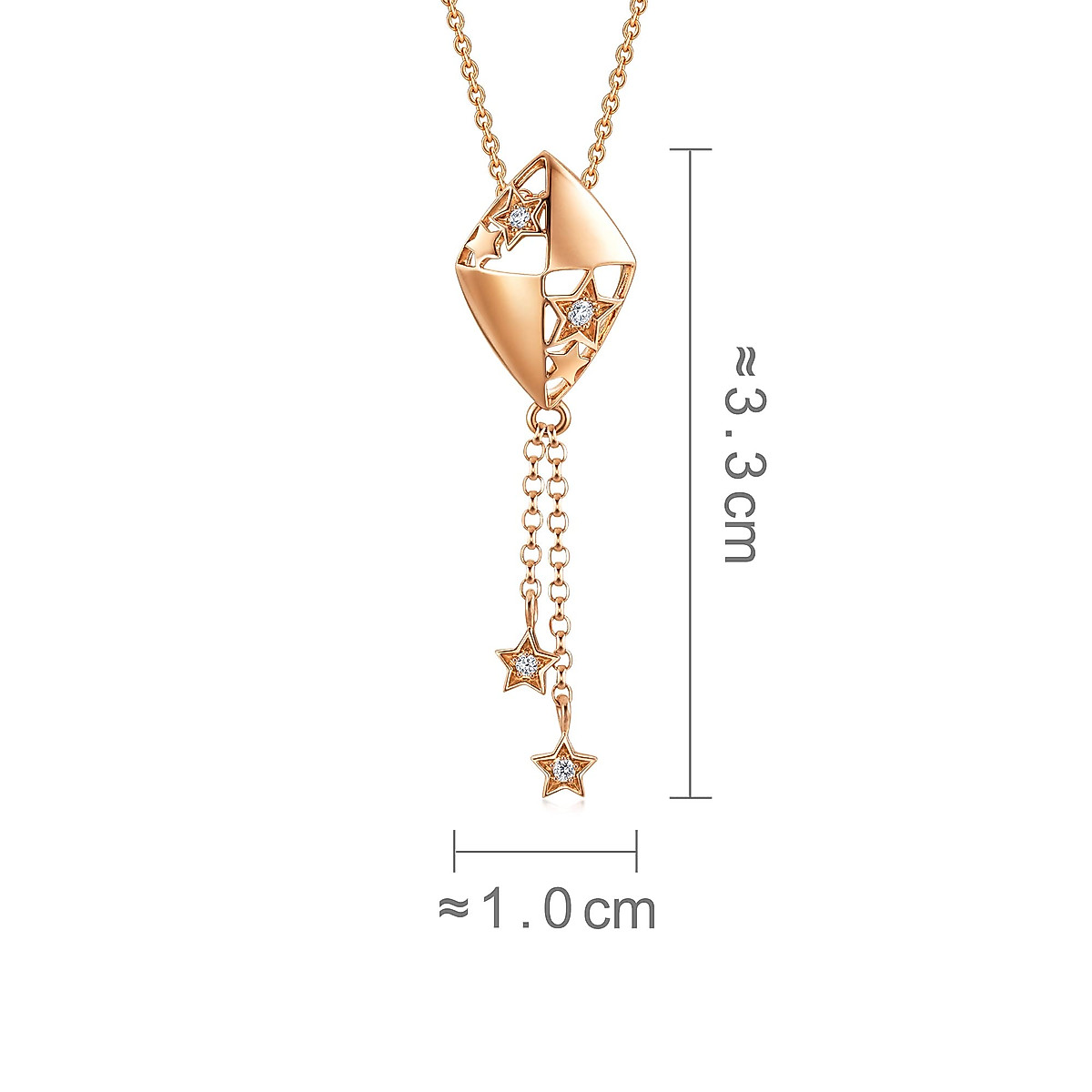 CHOW SANG SANG 18K Rose Gold (GH color, SI Clarity, Round Brilliant) Diamond Starry Kite Necklace for Women 93131N | 18.5", (47 CM)