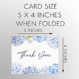 Wildflower Hydrangea Thank You Cards Notes Bridal Shower Baby Sprinkle Birthday Party Office Event Celebration Thanks Watercolor Hand Painted Indigo Blue Letter Writing Floral Flowers (24 count)