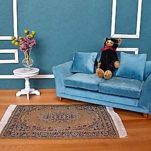 iLAND Miniature Dollhouse Accessories Vintage of Carpet for Dollhouse Furniture on 1/12 Scale and 3” - 12” Dolls, Woven Dollhouse Rugs 6” x 3.8”(2pcs Brilliance)