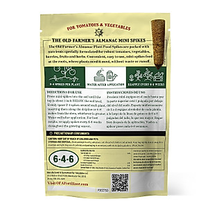 The Old Farmer's Almanac Tomato & Vegetable Plant Food Mini Spikes - NPK 6-4-6 for Continuous Feeding and Bountiful Harvests (24 Mini Spikes)