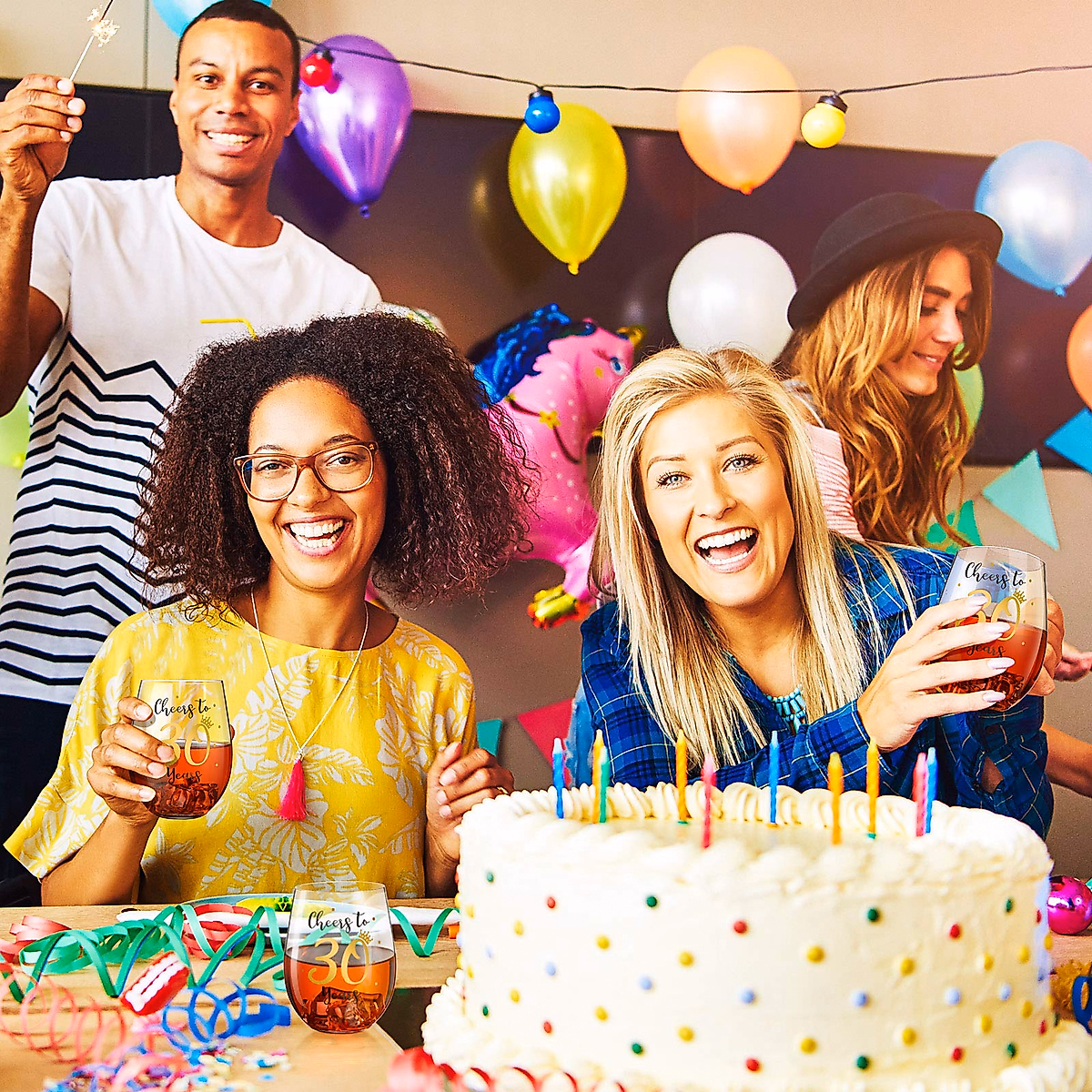 Cheer to 30 Birthday Stemless Wine Glass 30th Birthday Wine Glass Present for Men Women 30th Birthday Party Wedding Anniversary Party Decorations 17 oz