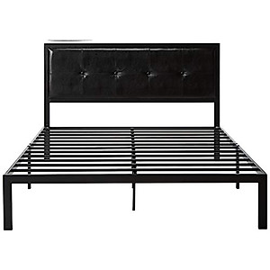 Zinus Cherie Faux Leather Classic Platform Bed Frame with Steel Support Slats, Queen