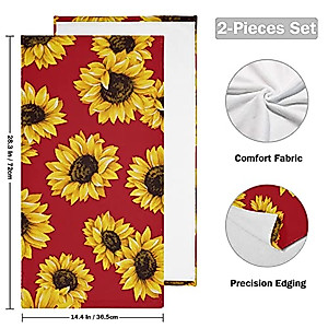 Kigai Towels Sunflower Pattern Kitchen Towels 100% Cotton Soft & Absorbent Towels for Bathroom Thick Plush Hand Towel Beach, Pool, Gym, Yoga Quick Dry Towel Set 28.3x14.4in