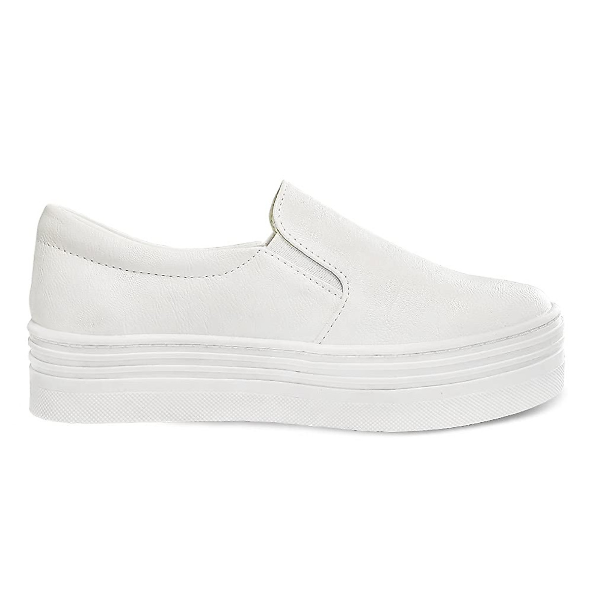 EpicStep Women's White Casual Simple Slip-On Mid Heels Thick Soles Platform Shoes Low Fashion Sneakers 7 M US