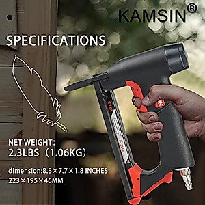 KAMSIN #7116L 22 Gauge Pneumatic Upholstery Stapler, 71 Series 3/8-Inch Crown Long Nose Air Power Fine Wire Staple Gun, 1/4-Inch to 5/8-Inch Leg Length Furniture Stapler for Fabric, Upholstering