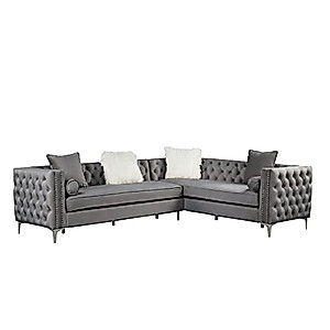 Morden Fort Tufted Velvet Couch Sectional Sofa Couches Mid Century Modern L-Shape Corner Sofa Set for Living Room, Bedroom, Office, Apartment