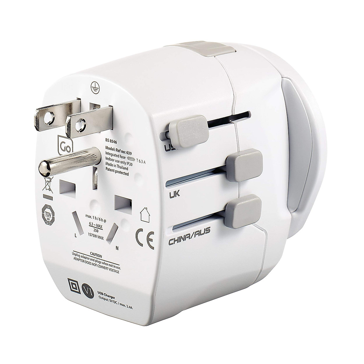 Worldwide Adapter + USB, Universal Earthed Travel Adapter with Twin USB Ports, for Small Electrical Devices, Travel Essentials