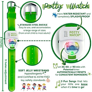 Potty Time:The Original Potty Watch|Water Resistant,Toilet Training Aid,Warranty(30|60|90 Min Auto Timers w/Music & Flashing Lights for Fun & Gentle Reminders) Green,Space Sticker Chart & Battery Kit