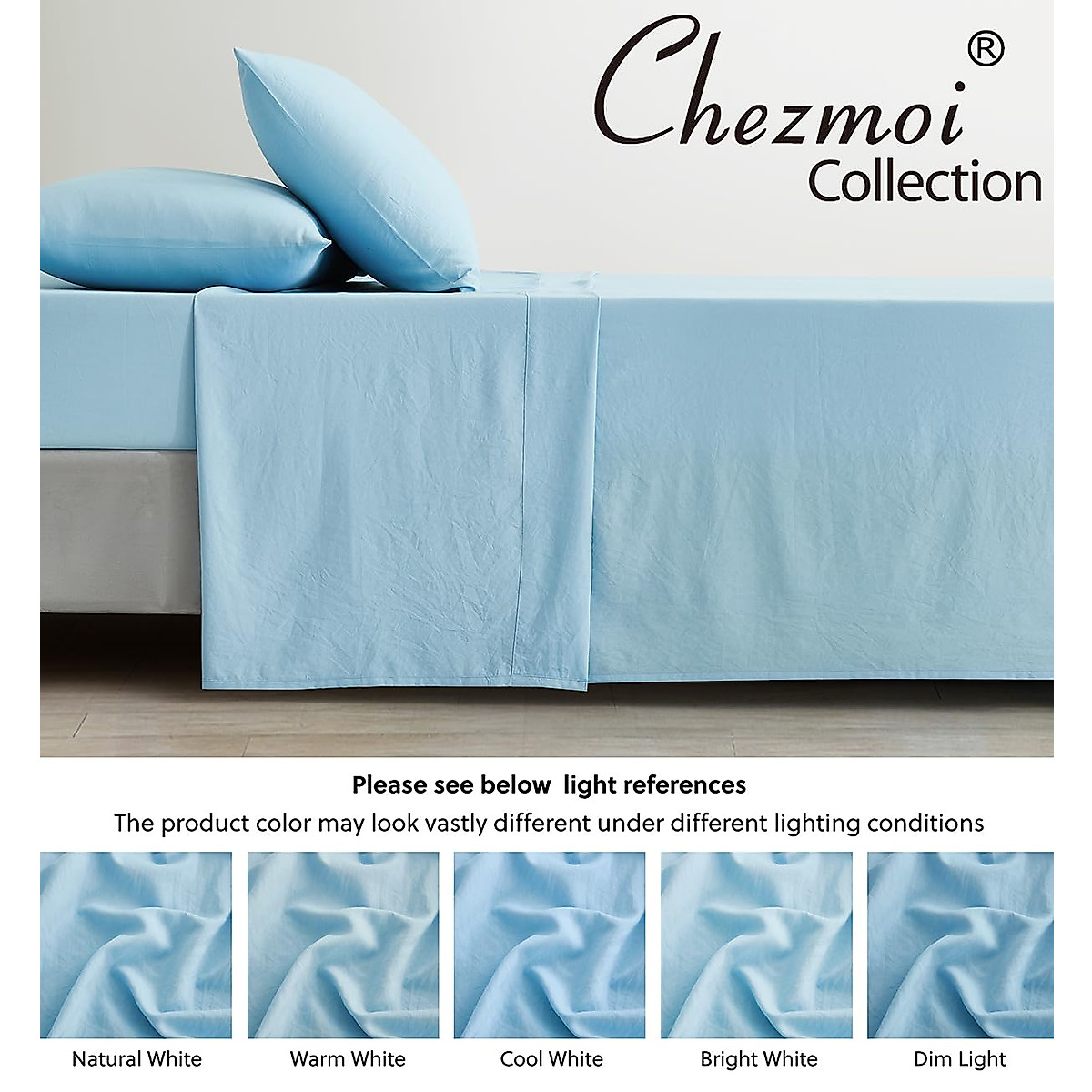 Chezmoi Collection Stone Washed Full Size Sheet Set - 4-Piece Extra Soft Breathable Wrinkle & Fade Resistant 14-Inches Deep Pocket Sheets & Pillowcases Set - Full, Chambray Blue
