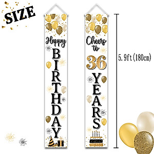 LASKYER Happy 36th Birthday Decorations,36th Gold Balloon Birthday Theme Door Hanging Banner Sign,36 Years Old Bday Party Supplies.