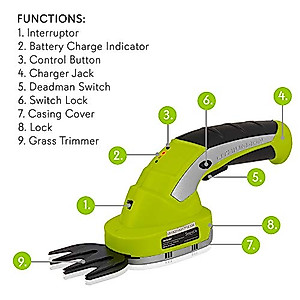 SereneLife PSLTLL1812 Cordless Handheld Shears-Electrical Hand Held Hedge Trimmer Weed Or Grass Clippers with 3.6V Rechargeable Battery, Metal Blades, for Lawn Yd Gardening Use, Yellow