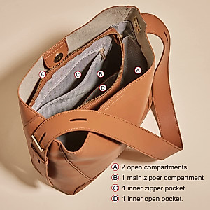 Cow Leather Designer Handbags for Women Bucket Bags for Women Tote Bucket Purse Shoulder Hobo Bags (Brown)