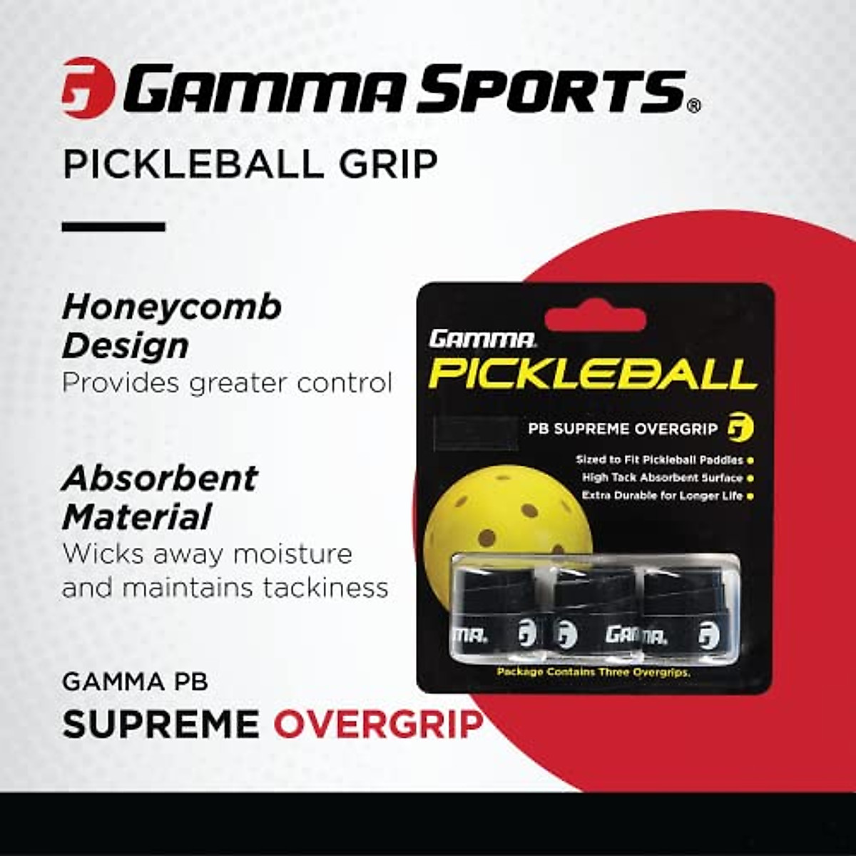 Gamma Sports Pickleball Supreme Overgrip, Black
