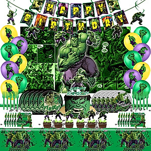 Hulk Birthday Party Supplies, Hulk Birthday Packs Include Happy Birthday Banner, Hanging Swirl, Backdrop, Cake & Cupcake Topper, Balloon, Plates, Napkins, Tablecloth, Superhero Birthday Party For Kids