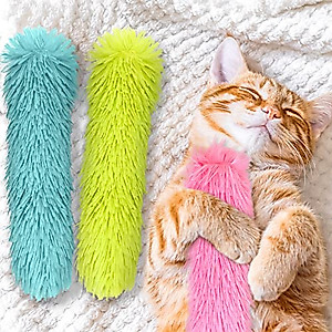 Civaner 6 Pcs Catnip Toys Interactive Cat Kicker Toy Plush Fabric Kick Sticks Chasing Chewing Exercising Filled Chew for Puppy Kitty (Grass Green, Blue, Pink, 10.6 Inch)