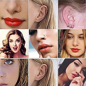 BOGKU 8pcs Titanium Nose Ring Hoops, 20 Gauge Hinged Nose Rings 7mm Septum Clicker, Cartilage Conch Helix Rook Hoop Earrings (20 Gauge 7mm)