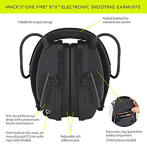 Mack's Live Fire BTX Electronic Shooting Earmuffs with Bluetooth Wireless Technology for Hunting, Tactical, Target, Skeet and Trap Shooting