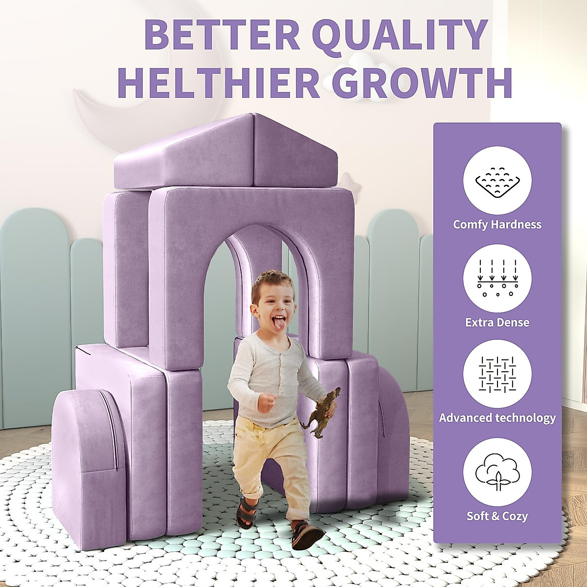 wanan Kids Couch 10PCS, Modular Kids Play Couch for Playroom Bedroom, 10 in 1 Multifunctional Kids Sofa for Playing, Creativing, Sleeping, Indoor Toddler Couch for Boys and Girls (Blueberry)