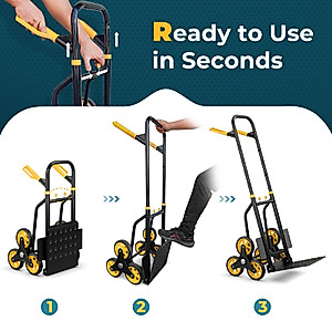 S AFSTAR Stair Climbing Cart, Heavy-Duty 350 lbs Capacity Stair Dolly for Stairs, Folding Trolley Cart with Telescoping Handle & Rubber Wheels, Portable Stair Climber Cart for Groceries Warehouse