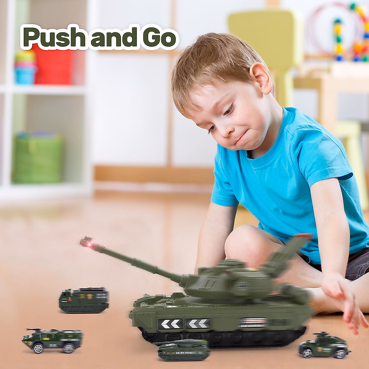 CUTE STONE Military Vehicles Set, Tank Toy Set with Realistic Light and Sound, Rotating Turret and Missile, 4 Pack Assorted Alloy Army Vehicles, Great Military Toy for Kids Boys