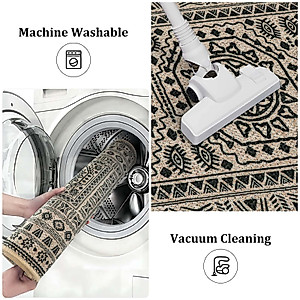 Lahome Mandala Easy Jute Runner Rug - 2x6 Black Natural Jute Rug Runners for Hallways 6 Feet Non Slip Farmhouse Washable Runner Rug Indoor Outdoor Rugs for Entryway Laundry Room Bedroom,2x6ft